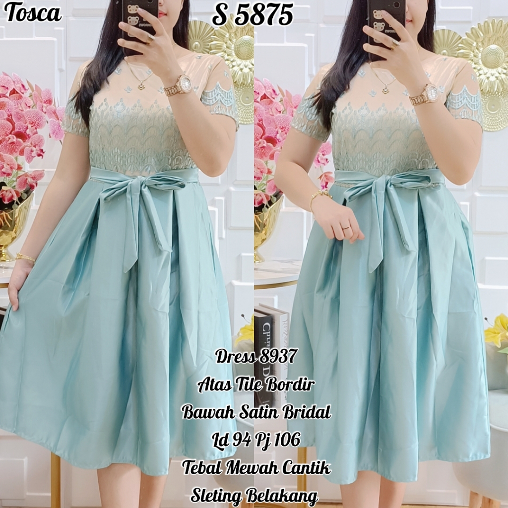 Jual 5875 Dress Tile Kombinasi Satin Bridal Cantik | Shopee Indonesia
