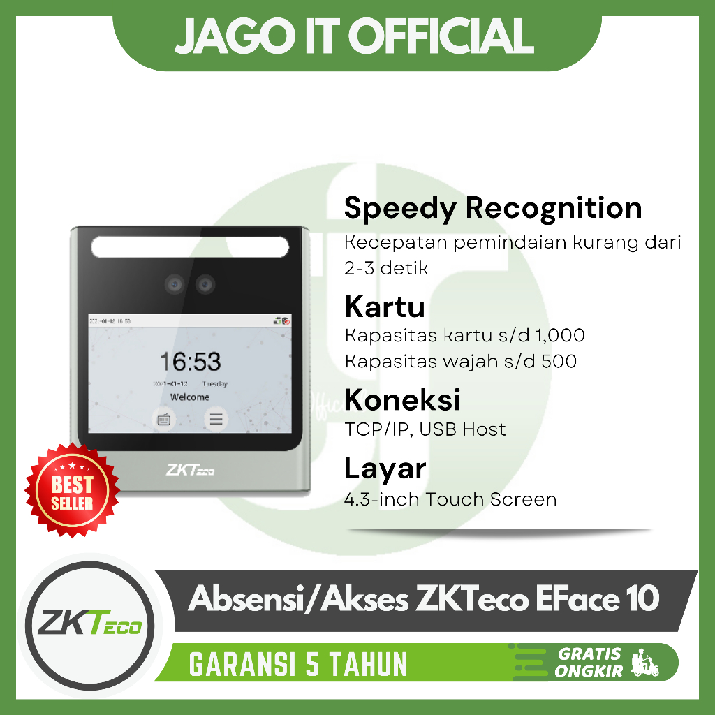 Jual Mesin Absensi | Mesin Absen Wajah dan Akses Kontrol RFID ZKTeco EFACE 10 Garansi Resmi ...