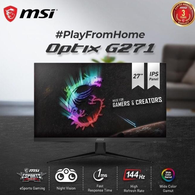 Jual MSI OPTIX G271 MONITOR GAMING 27 Inch - FHD 144Hz 1ms | Shopee Indonesia