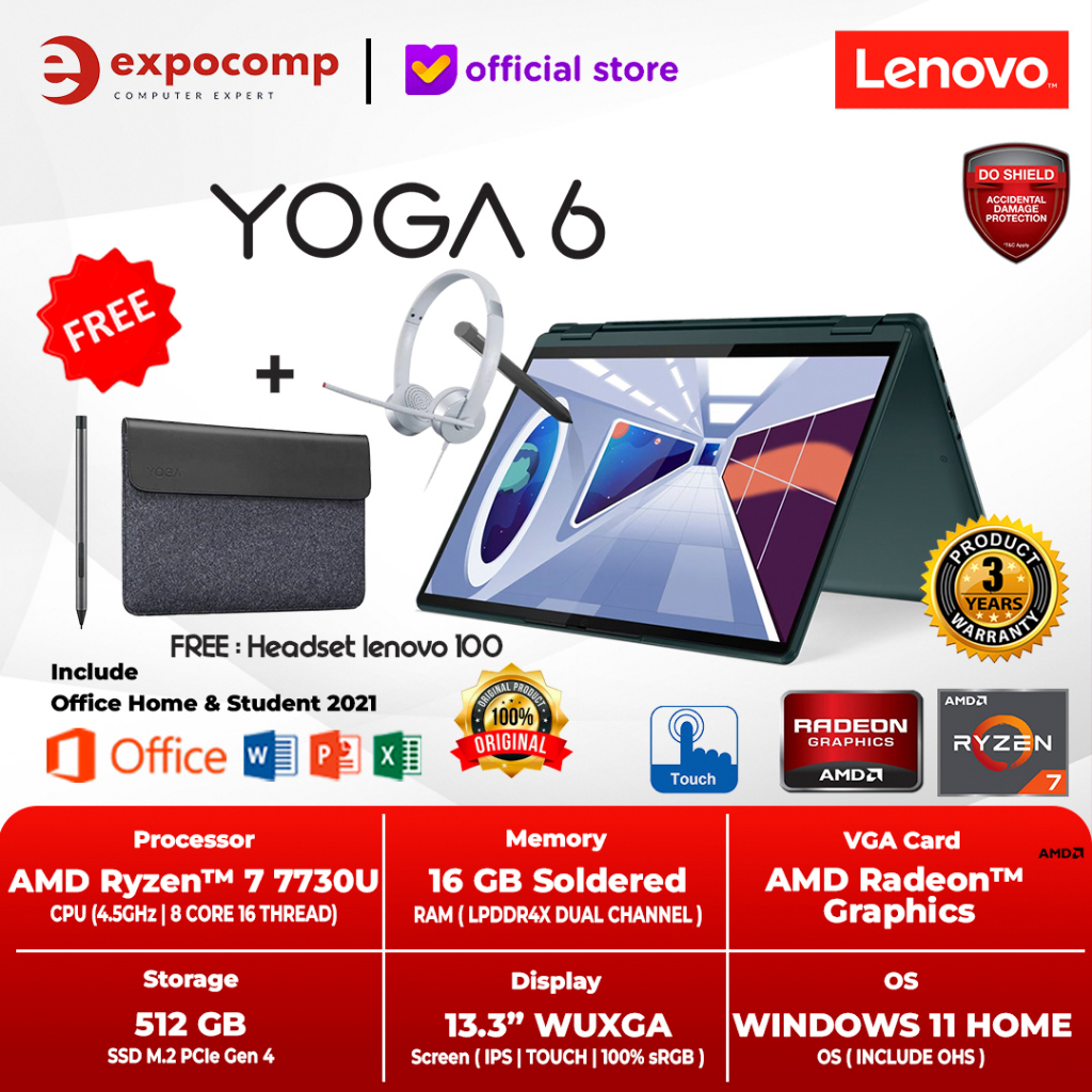 Jual LENOVO YOGA 6 13ABR8 56ID AMD RYZEN 7-7730U 16GB 512GB W11+OHS ...