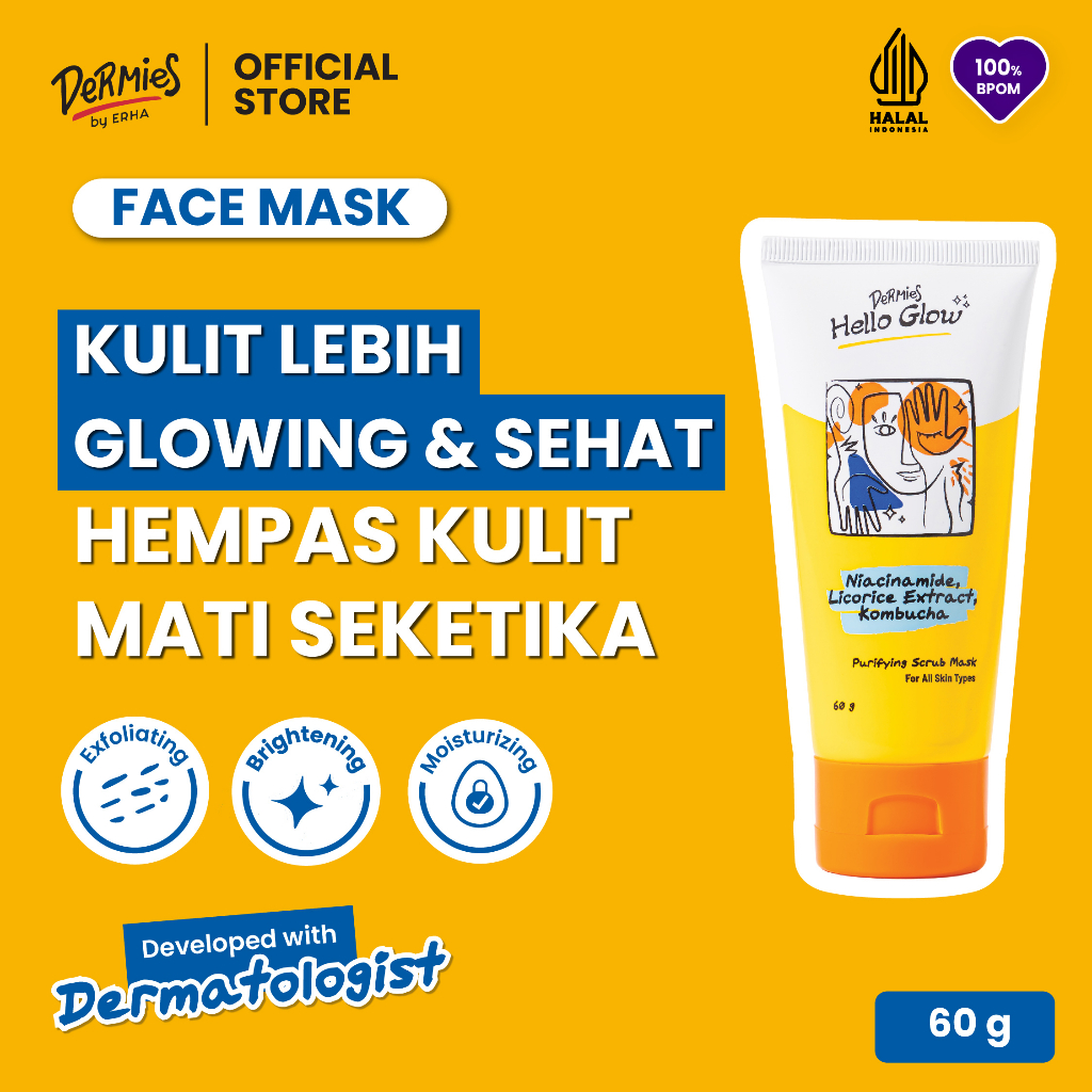 Jual DERMIES Hello Glow Purifying Scrub Mask 60g - Exfoliating ...