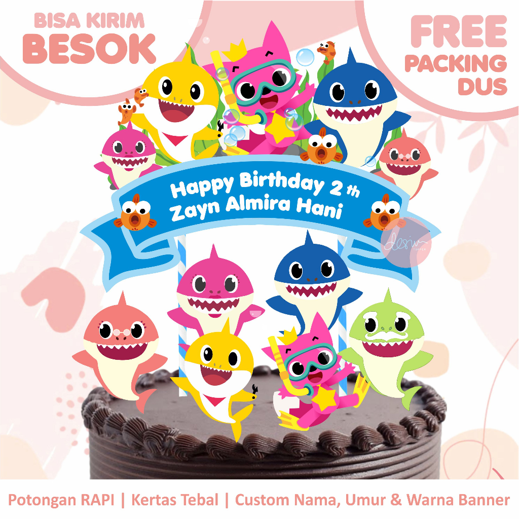 Jual Topper Cake Baby Shark Bebefin (Custom Nama & Umur) FREE STIKER ...