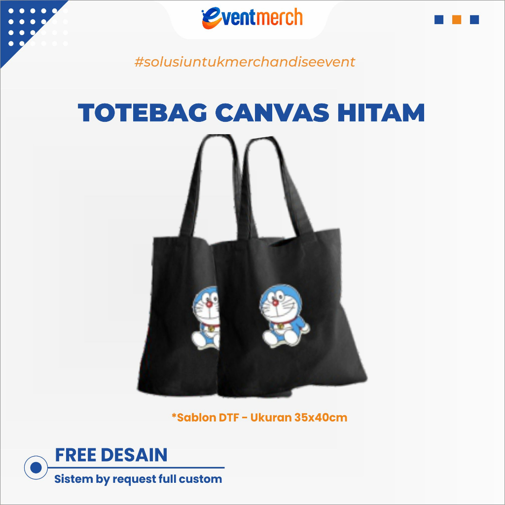 Jual TOTEBAG CANVAS HITAM CUSTOM DESAIN BEBAS | Shopee Indonesia