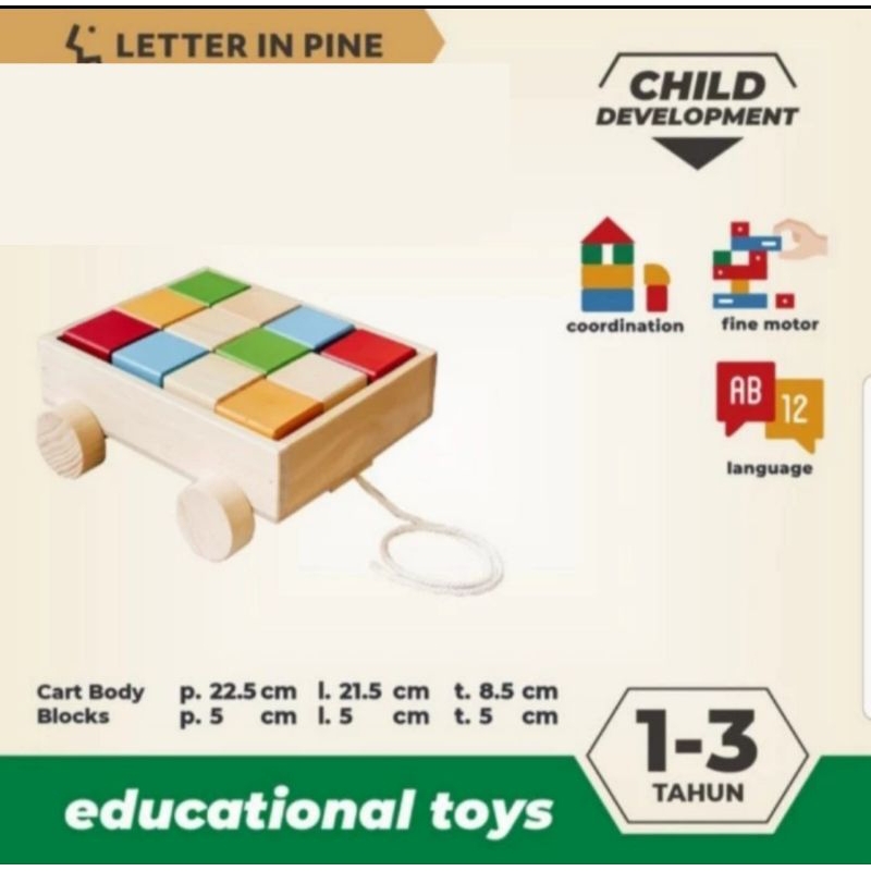 Jual Letter In Pine Wood Block Cart Mainan Gerobak Balok Kayu ...