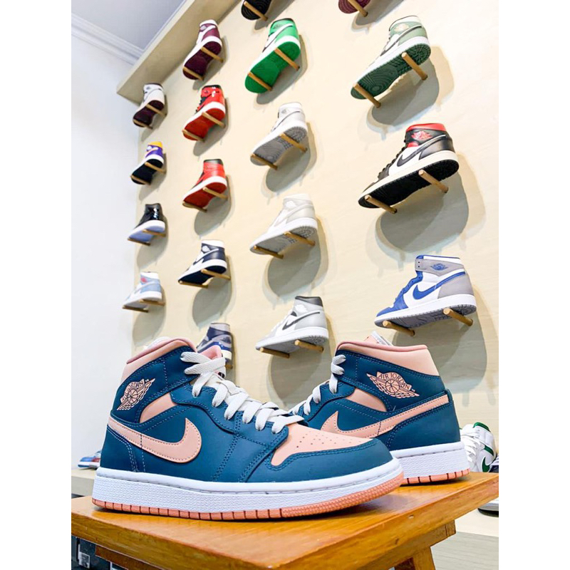 Jual Air Jordan 1 Mid Dark Teal Salmon Original | Shopee Indonesia