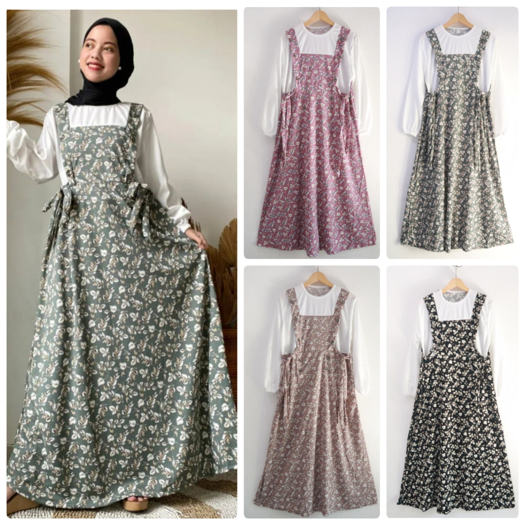Jual Runa Floral Maxi - Gamis Panjang Motif Bunga Model Overall Korea ...