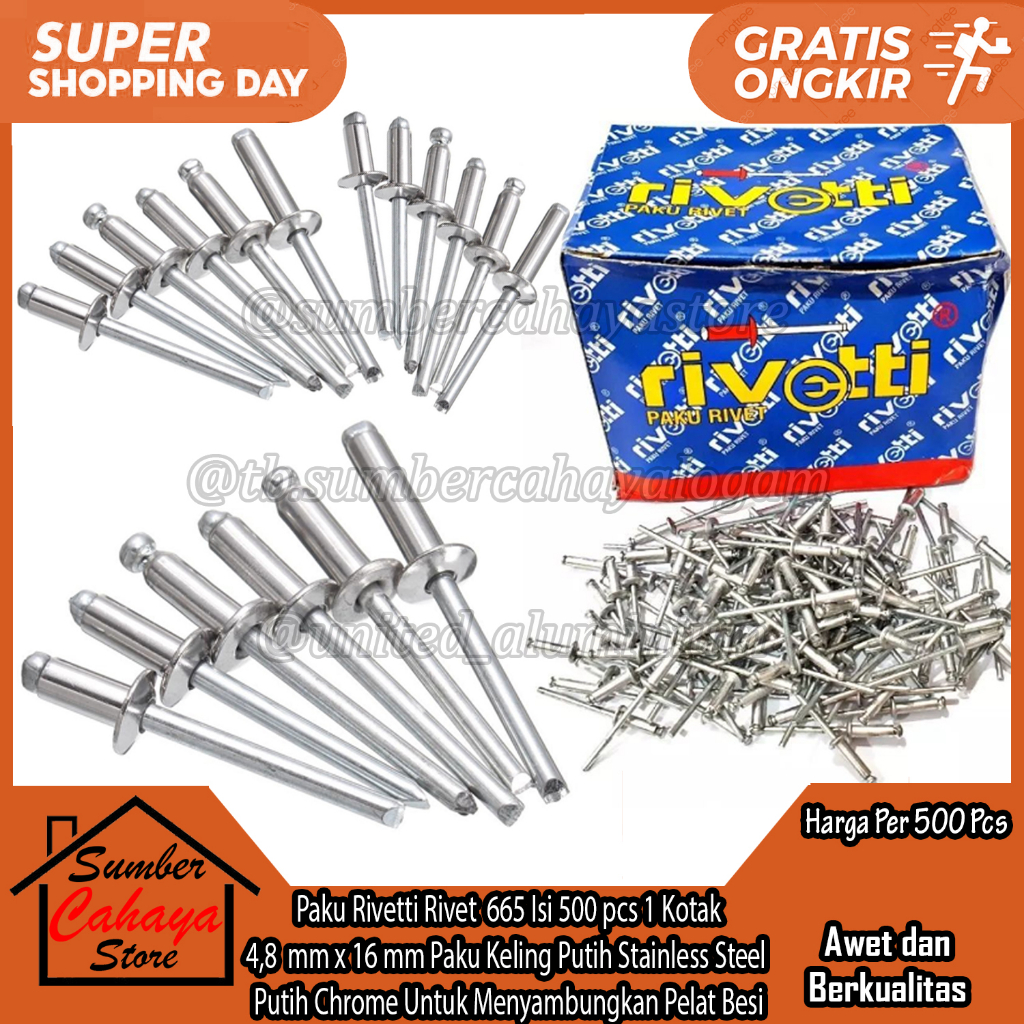 Jual RIVETTI PAKU RIVET RIFET RIPET KELING 665 1 KOTAK ISI 500 PCS 4 ...