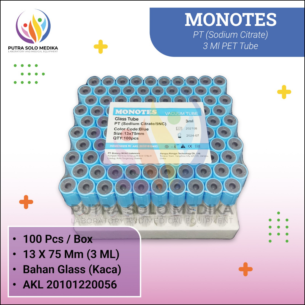 Jual TABUNG VACUM TUBE SODIUM CITRATE 3 ML PET/PLASTIK | MONOTES (100'S ...