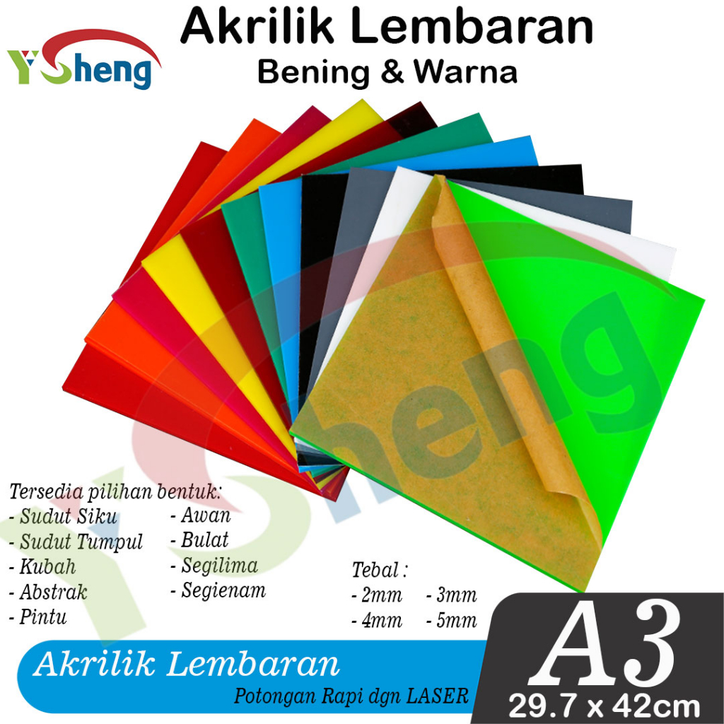 Jual Akrilik Lembaran A3 2mm, 3mm, 4mm, 5mm / Akrilik Bening, Akrilik Warna / Merk AM Adiwarna ...
