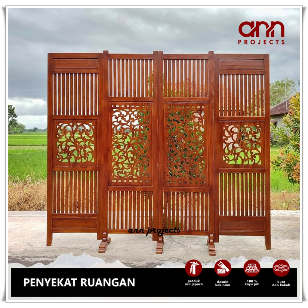 Jual Partisi Penyekat Sketsel Pembatas Ruangan Kayu Jati Minimalis Ukir ...