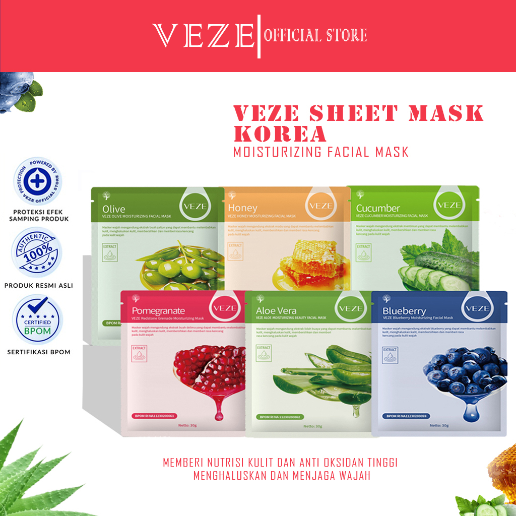 Jual [BPOM] - Veze Sheet Mask Korea Masker Wajah Blueberry Aloe Vera ...