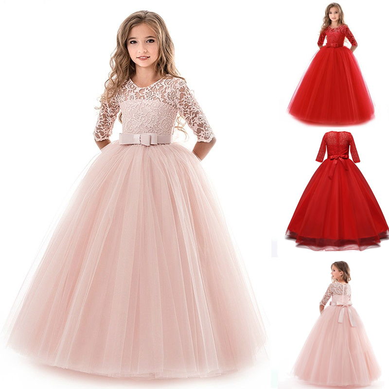 Jual 3-12 Tahun Renda Gadis Gaun Pernikahan Ulang Tahun Panjang Tulle ...