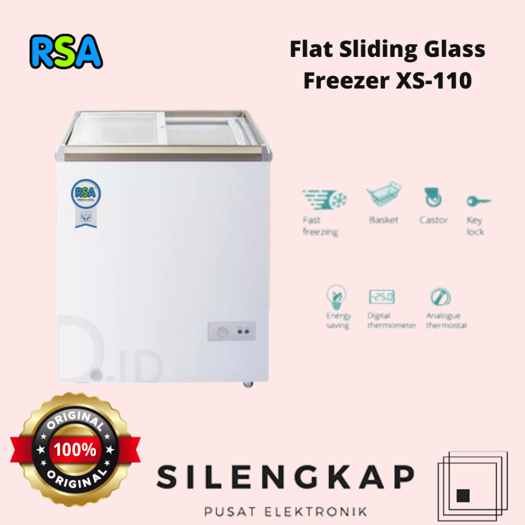 Jual RSA Sliding Flat Glass Freezer XS-110 / XS110 kaca datar 100 liter ...