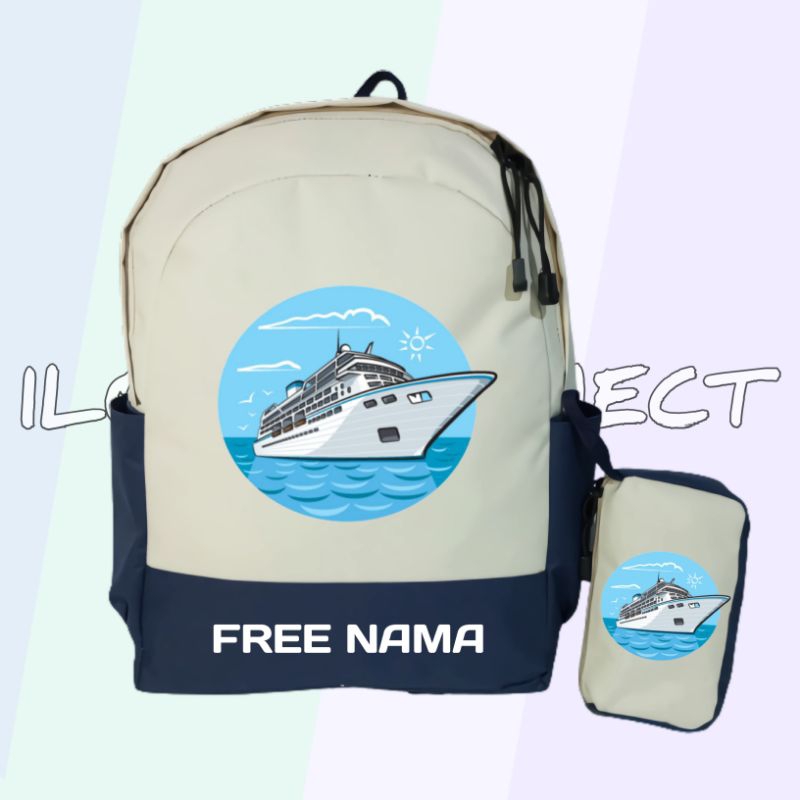 Jual Tas Ransel Anak Sekolah Custom Gambar Kapal Laut Kapal Pesiar Unisex Free Cetak Nama ...