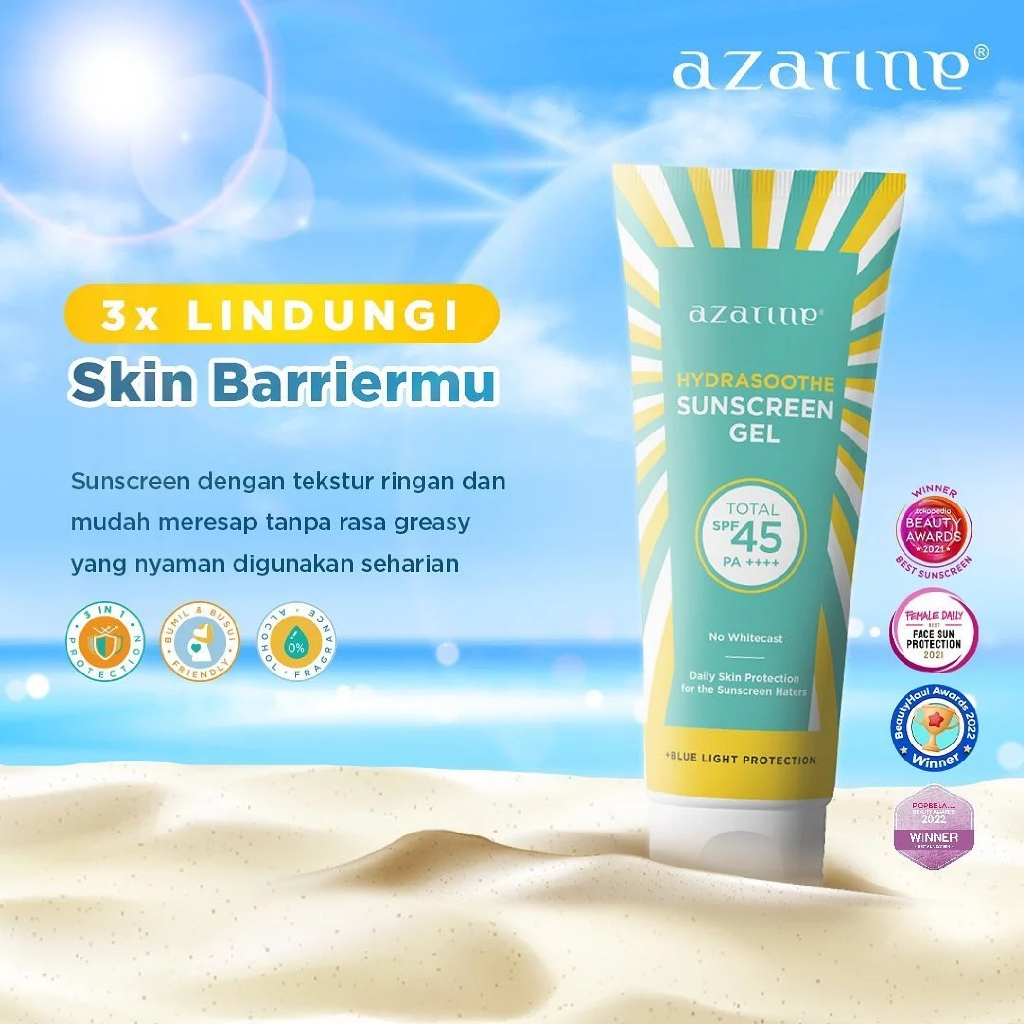 Jual Azarine Hydrasoothe Sunscreen Gel Spf 45 PA++++ 50ml DAILY SKIN PROTECTION | Shopee Indonesia