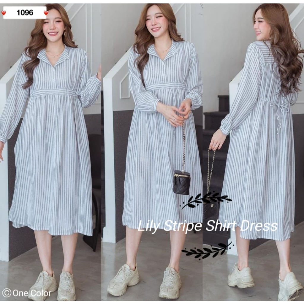 Jual C17 Lily Stripe Shirt Dress 1096 Bahan katun salur, Ld 106cm P 100cm | Shopee Indonesia