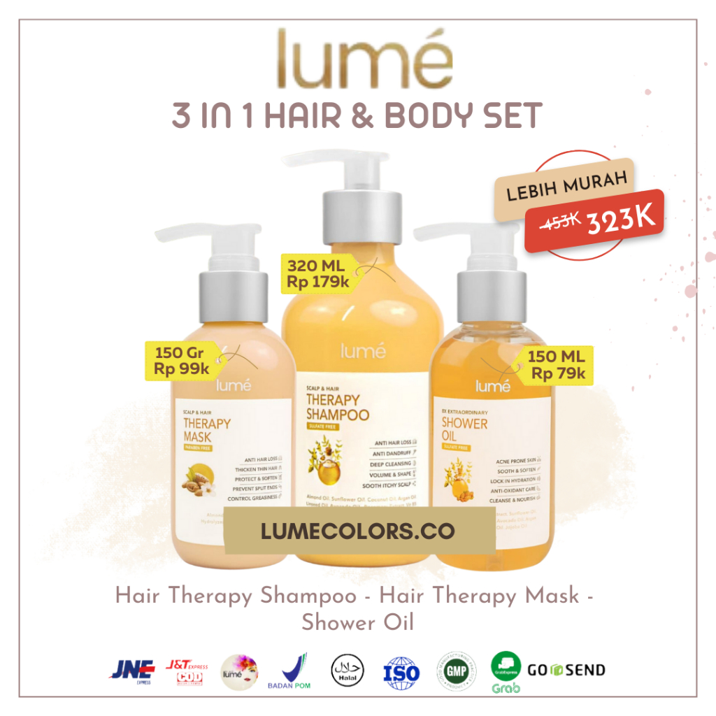 Jual LUME PAKET 3 IN 1 SHAMPOO HAIR MASK SHOWER OIL LUMECOLORS | Shopee ...