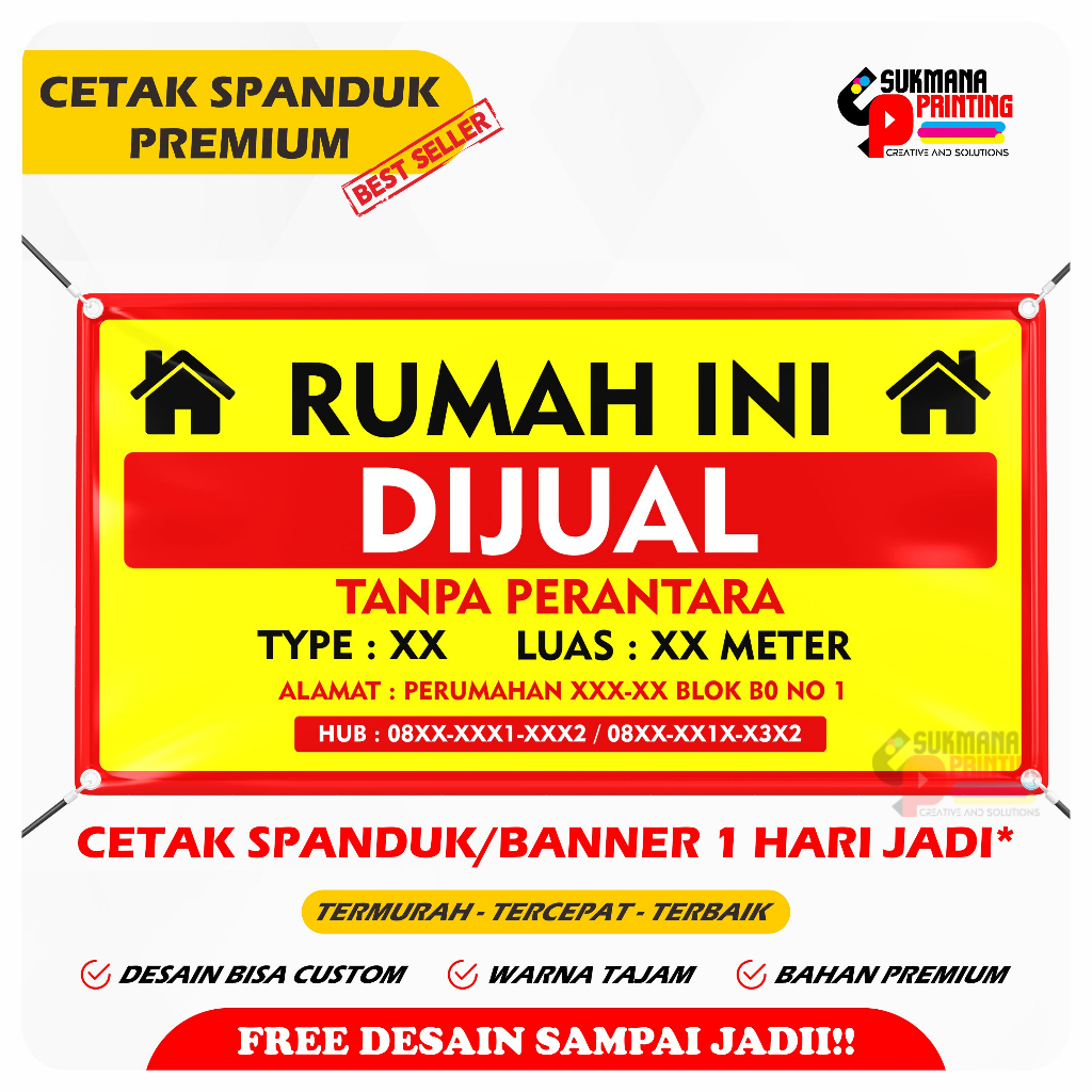Jual CETAK SPANDUK BANNER RUMAH DIJUAL - PERUMAHAN DIJUAL - KONTRAKAN ...