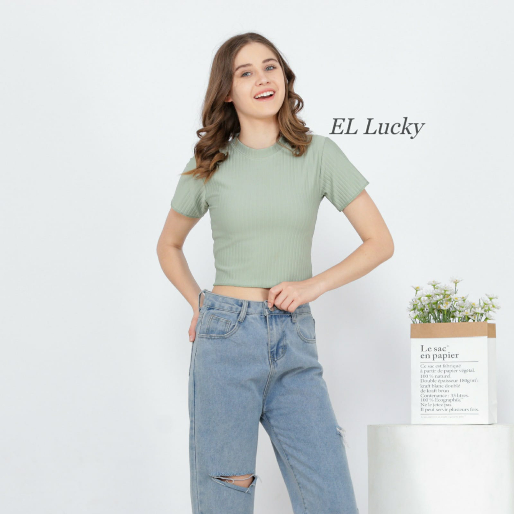 Jual Baju Wanita Crop Top Knit Lussy / Kaos Crop knit wanita / Baju ...