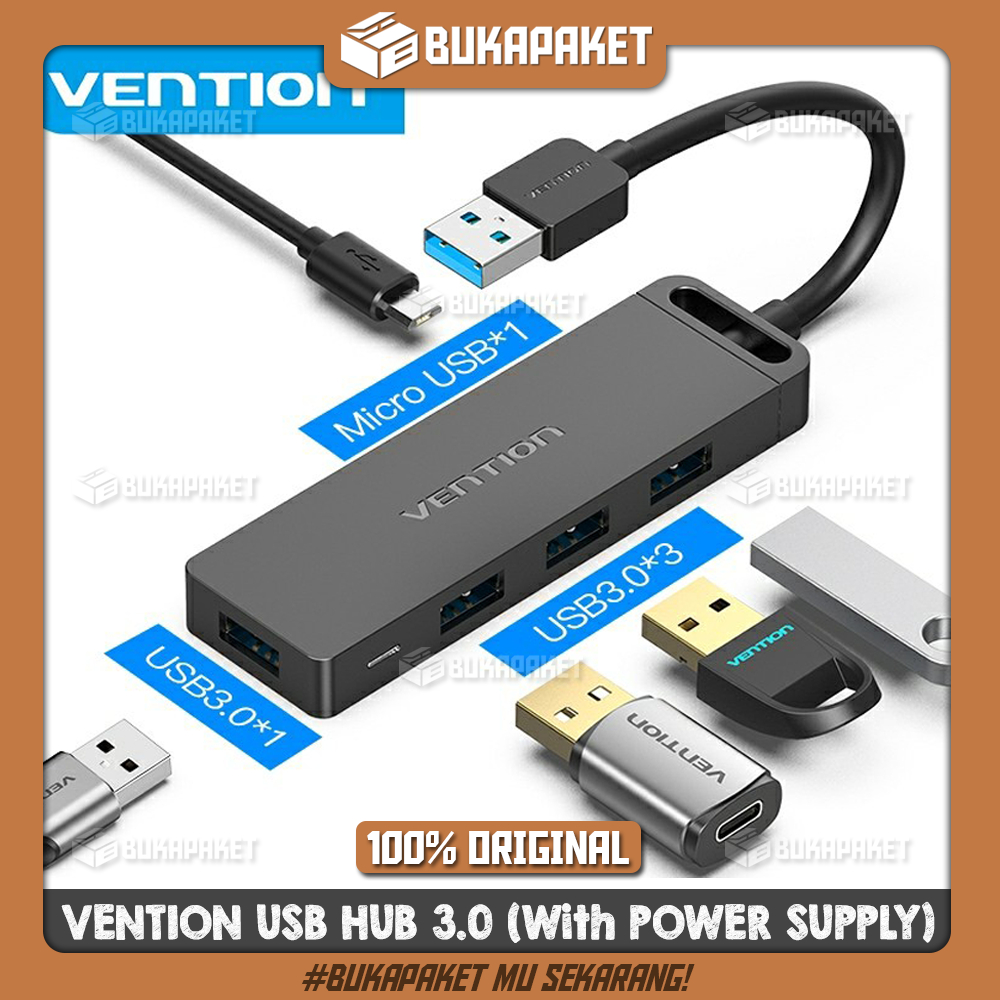 Jual VENTION USB HUB 3.0 4 Port Ultra Slim Portable Dengan Power Supply ...