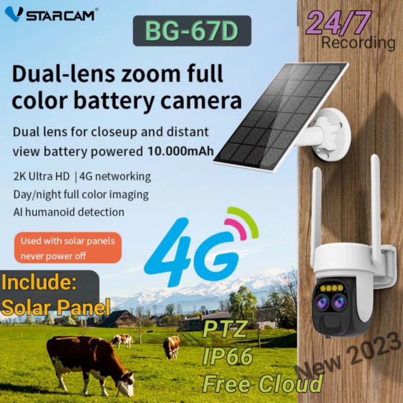 Jual cctv outdoor kamera cctv 4G Vstarcam BG67D solar panel zoom lens ...