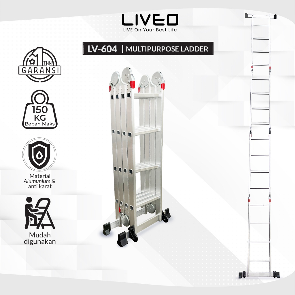 Jual LIVEO Tangga Lipat Alumunium Multi Purpose Liveo LV-604 / Tangga ...