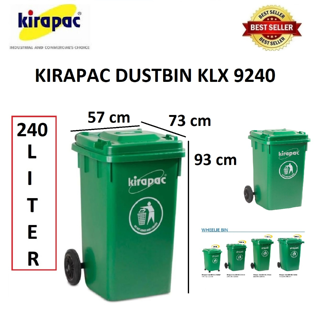 Jual Kirapac Dustbin 240 Liter - KLX 9240-HIJAU (BY:GOJEK/GRAB ...