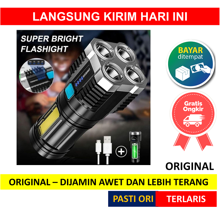 Jual Senter SUPER BRIGHT 4 LED Mata COB Light Super Terang 48 W 20 W ...