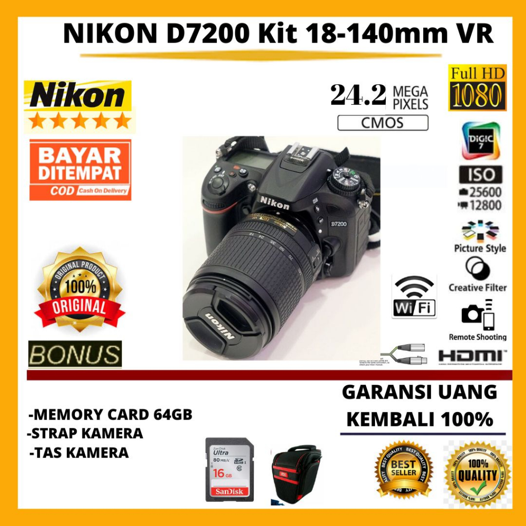 Jual NIKON D7200 kit 18-140mm VR [FREE ACCESORIES KAMERA] | Shopee ...