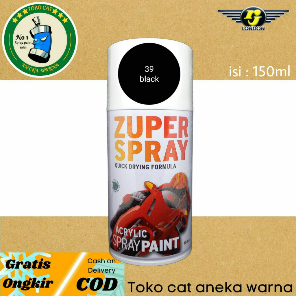 Jual cat semprot 150cc black hitam gloss mengkilap zuper spray produk dari rj london spray paint ...