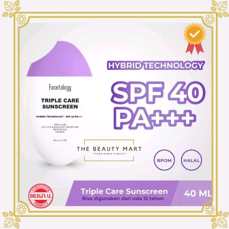 Jual FACETOLOGY Triple Sunscreen Spf 40 PA+++ | Shopee Indonesia