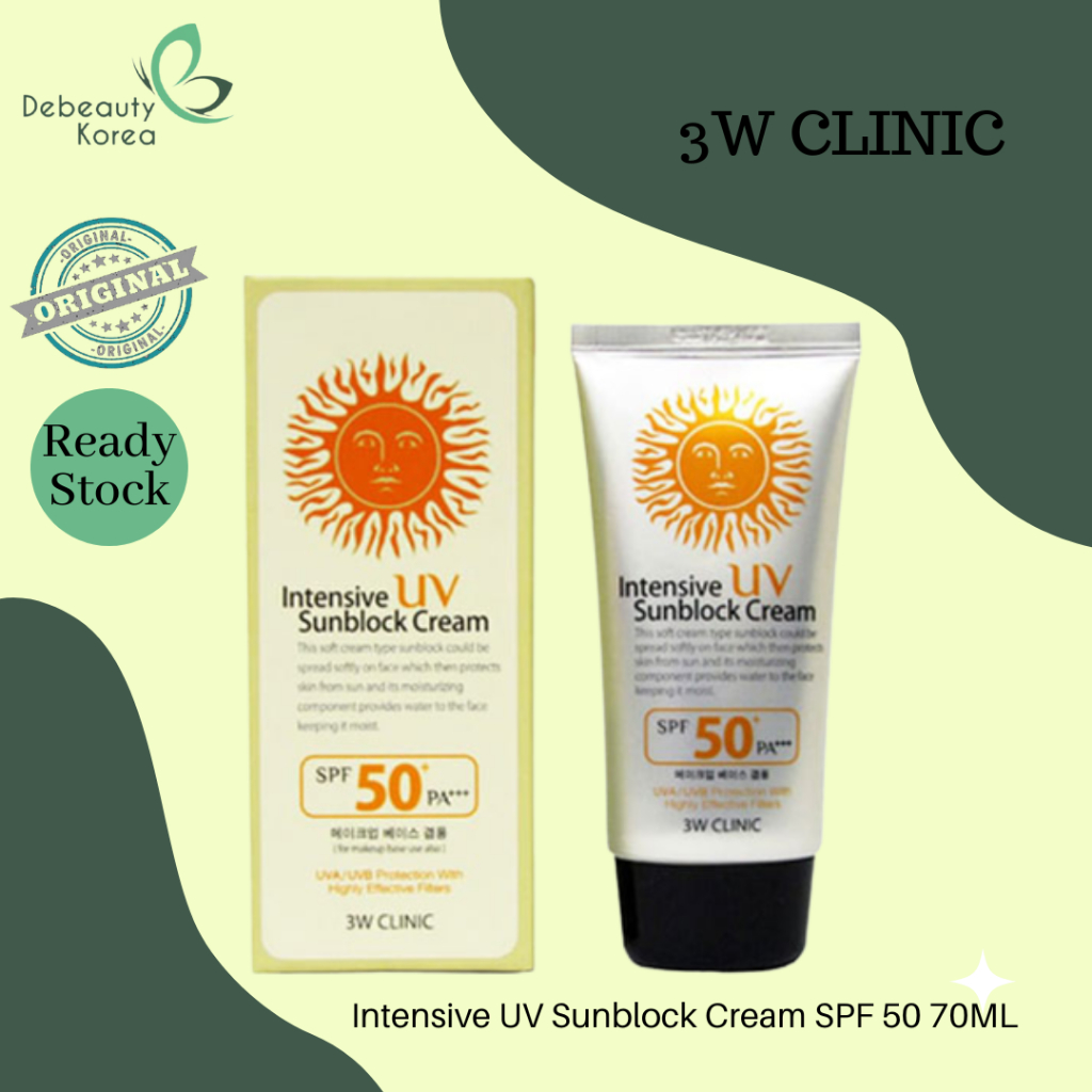 Jual 3W Clinic Intensive UV Sunblock Cream SPF 50+ PA+++ 70ml | Shopee Indonesia