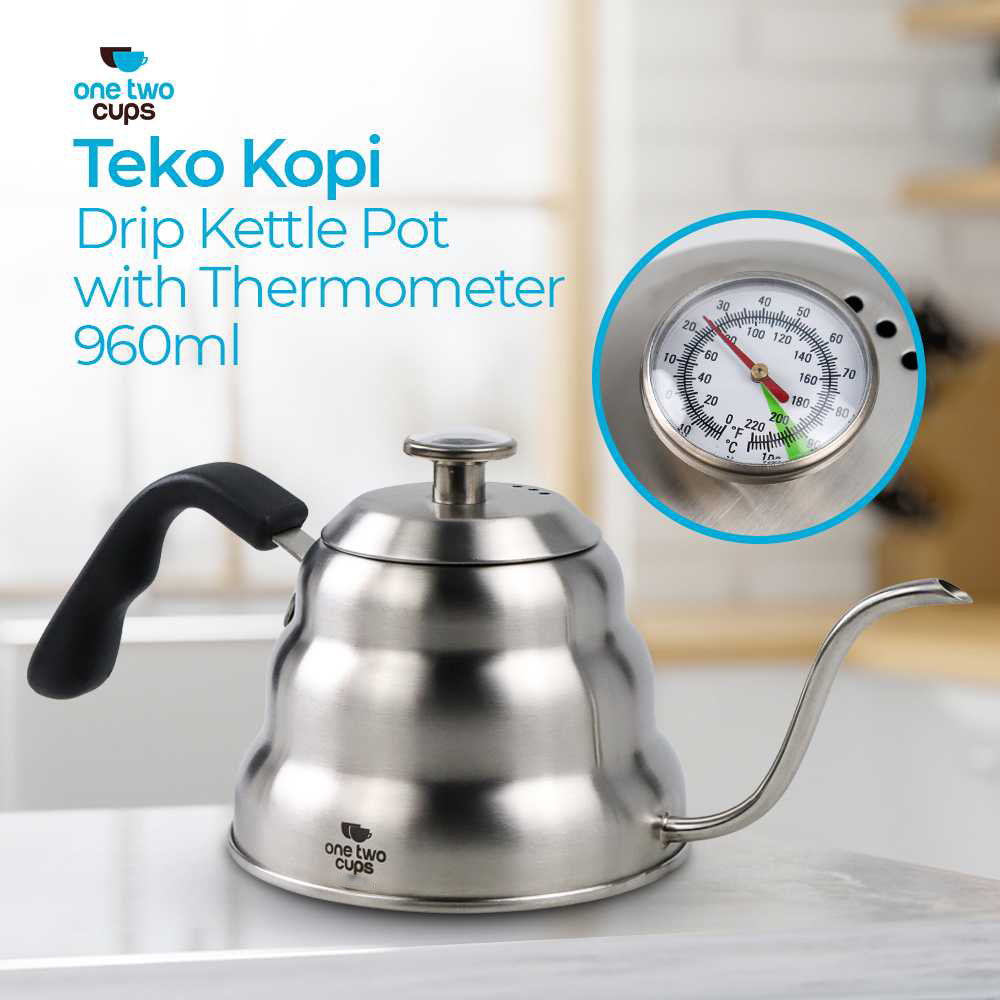 Jual One Two Cups Coffee Maker Pot Drip Teko Kopi 960ml with Thermometer - LZP-8003 - Silver ...