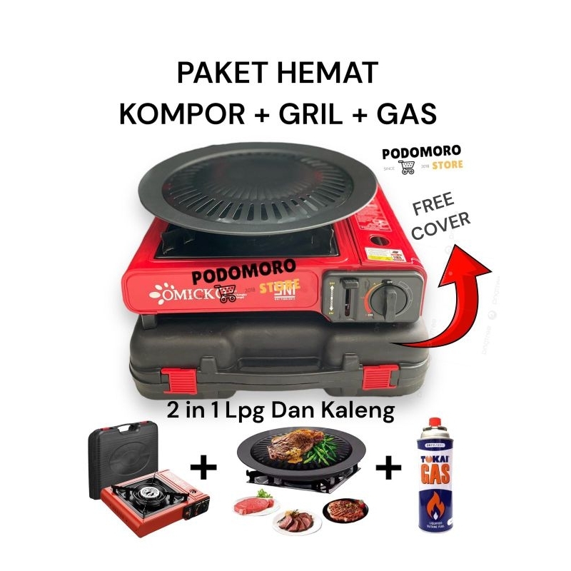 Jual PAKET BBQ HEMAT/ KOMPOR PORTABLE + GRIL BULAT + GAS / KOMPOR PORTABLE OMICKO 2 IN1 | Shopee ...