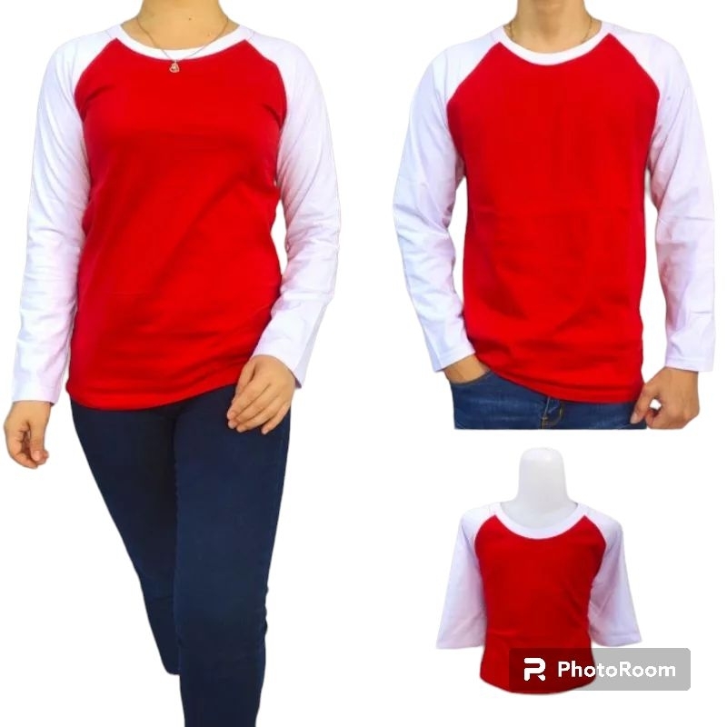 Jual kaos raglan polos MERAH/PUTIH kaos seragam polos lengan panjang ...