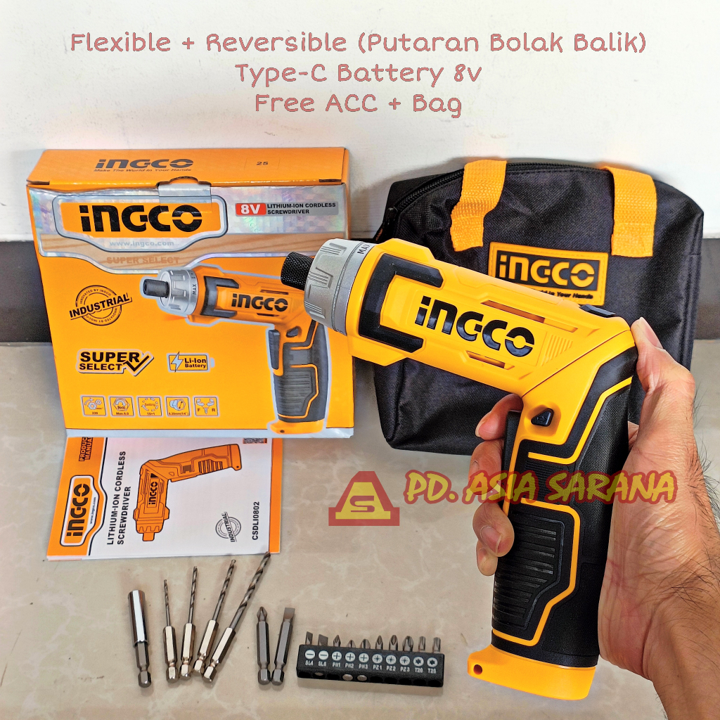 Jual Cordless Screwdriver 8v Set INGCO CSDLI0802 Flexible Bor Obeng ...