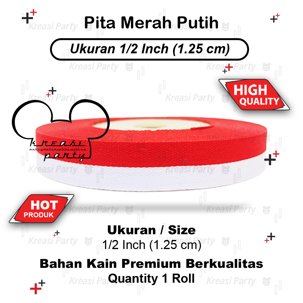 Jual Pita Satin Merah Putih 1 inch / Pita Merah Putih / Pita Kain ...