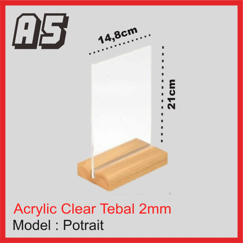 Jual tend card akrilik holder kayu A5 / akrilik meja dudukan kayu A5 ...