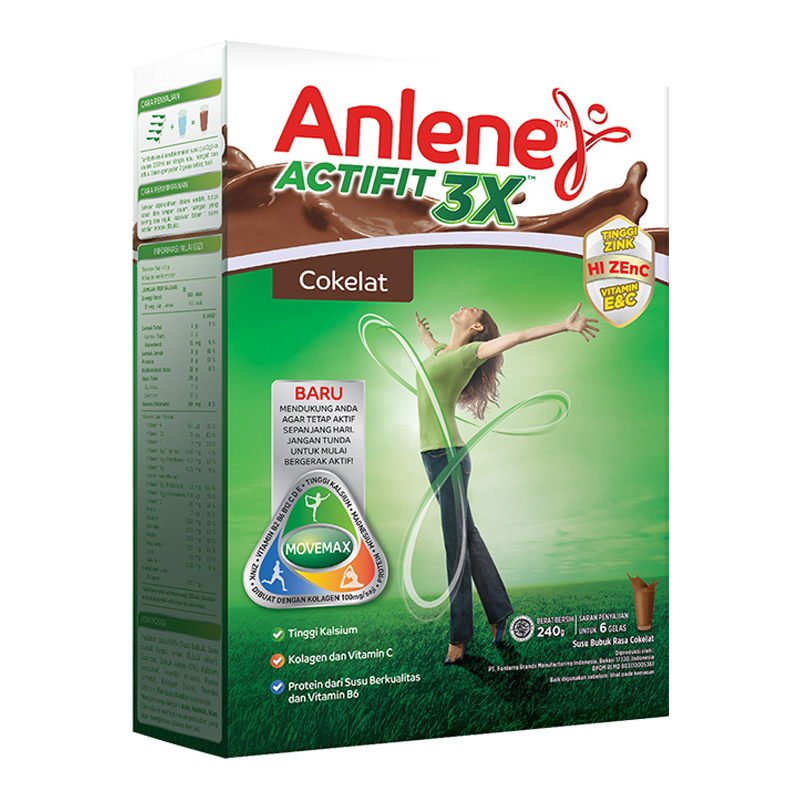 Jual Anlene Actifit 3X Susu Bubuk Dewasa Cokelat 240 g - Tulang, Sendi ...