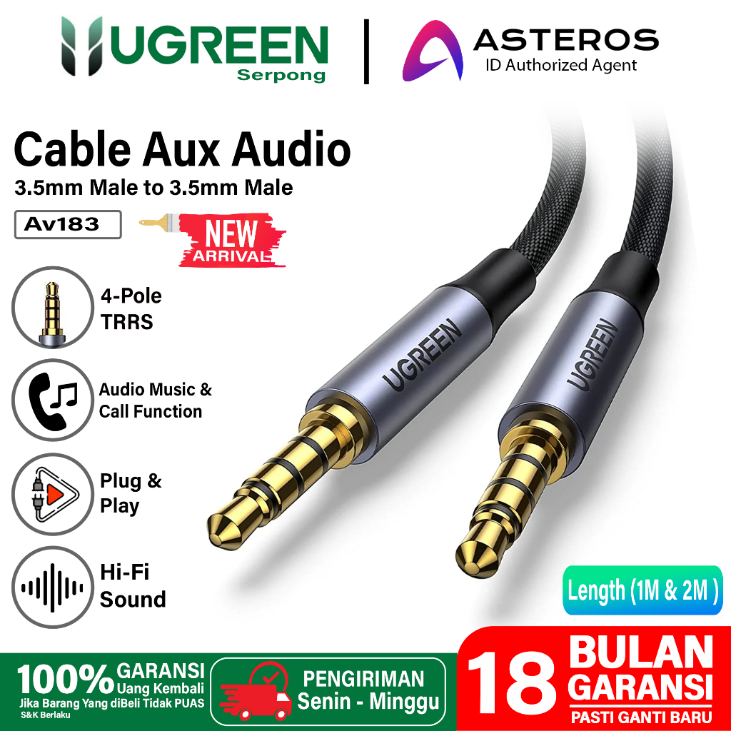 Jual UGREEN Kabel Aux Audio TRRS 3.5mm To 3.5mm 4 Pole Male to Male Stereo Hifi untuk Mic ...