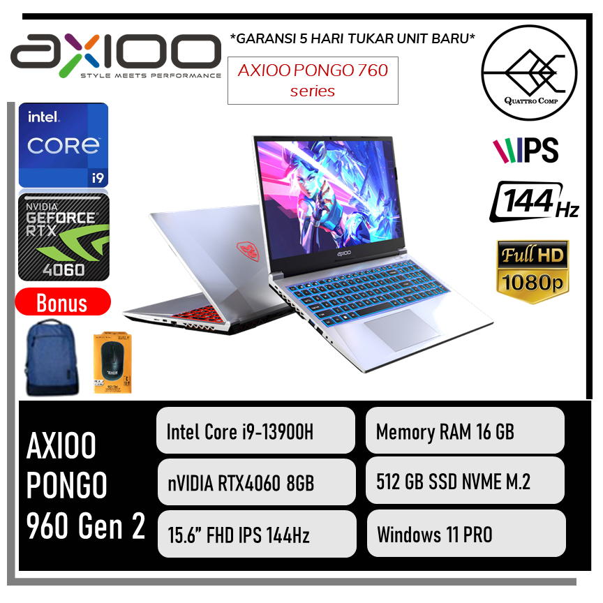 Jual AXIOO PONGO 960 Gen 2 Core i9-13900H RTX4060 8GB RAM 16GB 512GB 15 ...