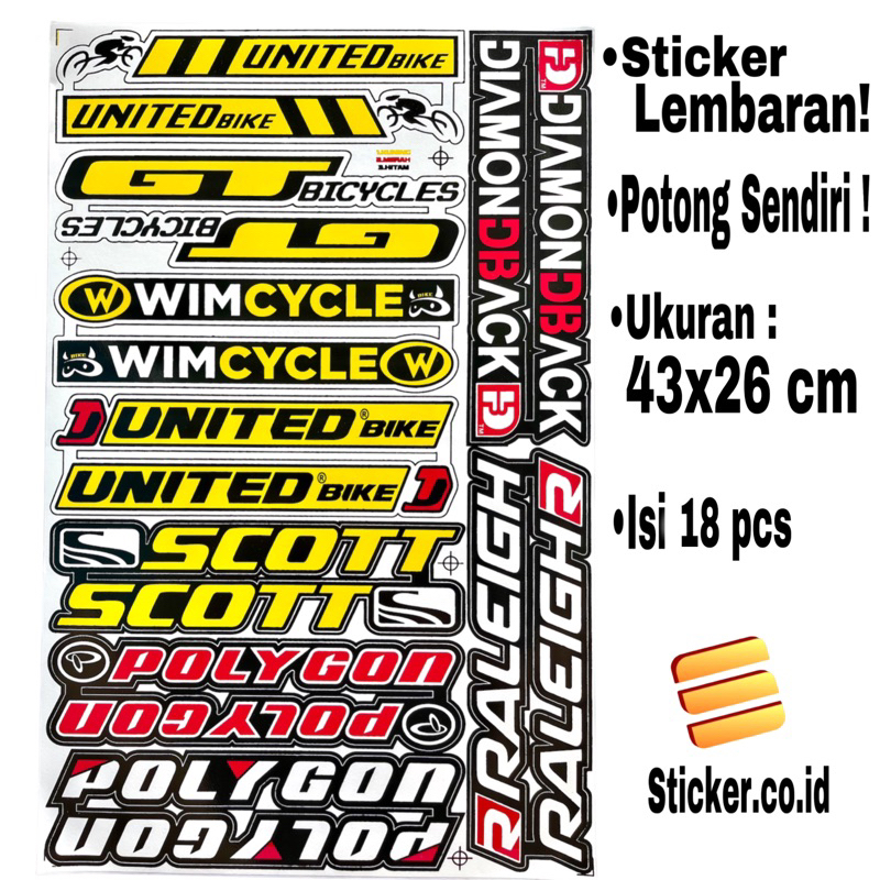 Jual Sticker Lembaran Speda Sepeda Isi 18 Pcs Ukuran 43x26 cm | Shopee ...