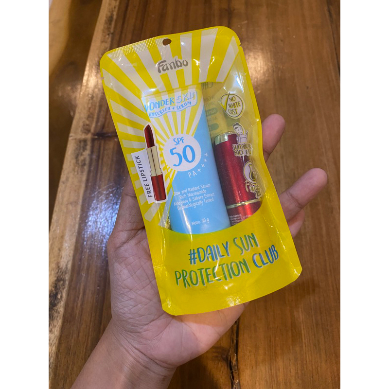 Jual Fanbo Wonder Skin Sunscreen SPF 50 PA++++ 30gr Pack FREE Lipstick ...