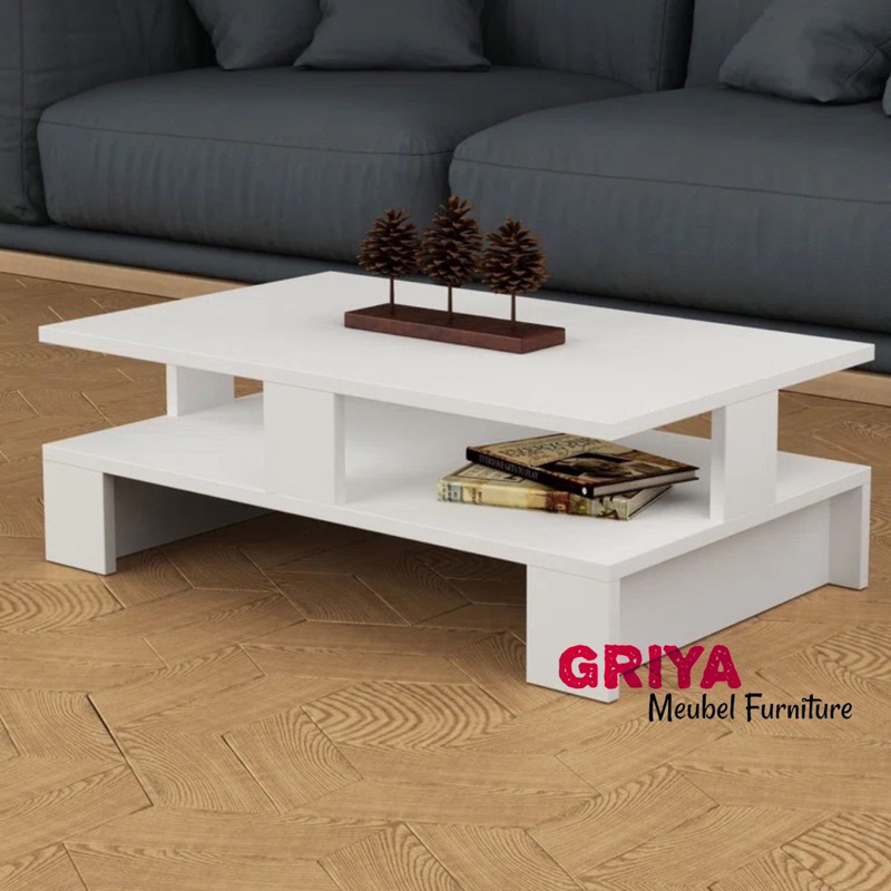 Jual meja tamu hpl putih / serat kayu uk 80x50 | Shopee Indonesia