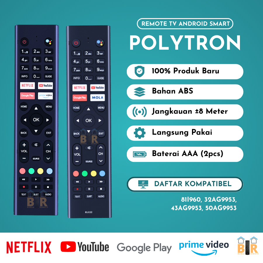 Jual Remot Remote TV Polytron LED LCD 103tv Android mola prime netflix ...