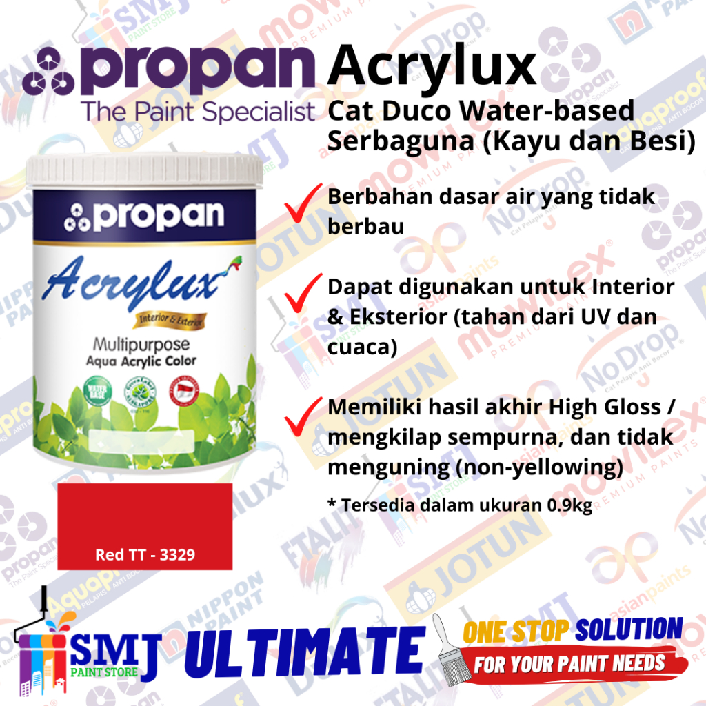 Jual Cat Duco Water Based Besi Kayu PROPAN ACRYLUX | Red TT Merah 1kg ...