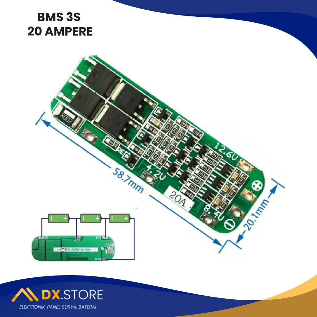 Jual Modul BMS 3S 20A 12V Pack Balance Lithium Baterai Li-ion 18650 PCB Battery Protection board ...