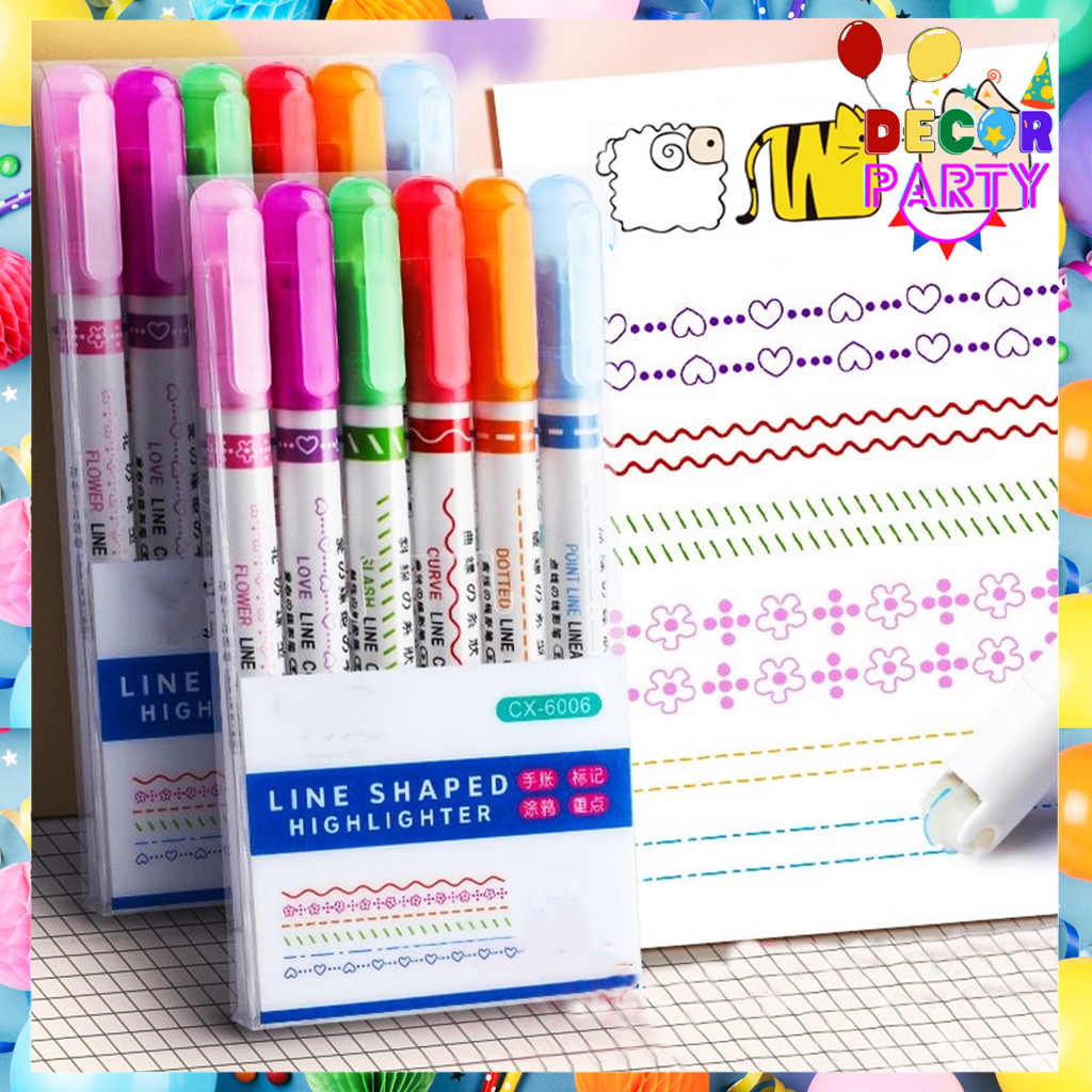 Jual DP Spidol Garis Motif Warna Warni Lucu 1Set 6Pcs Spidol Garis ...