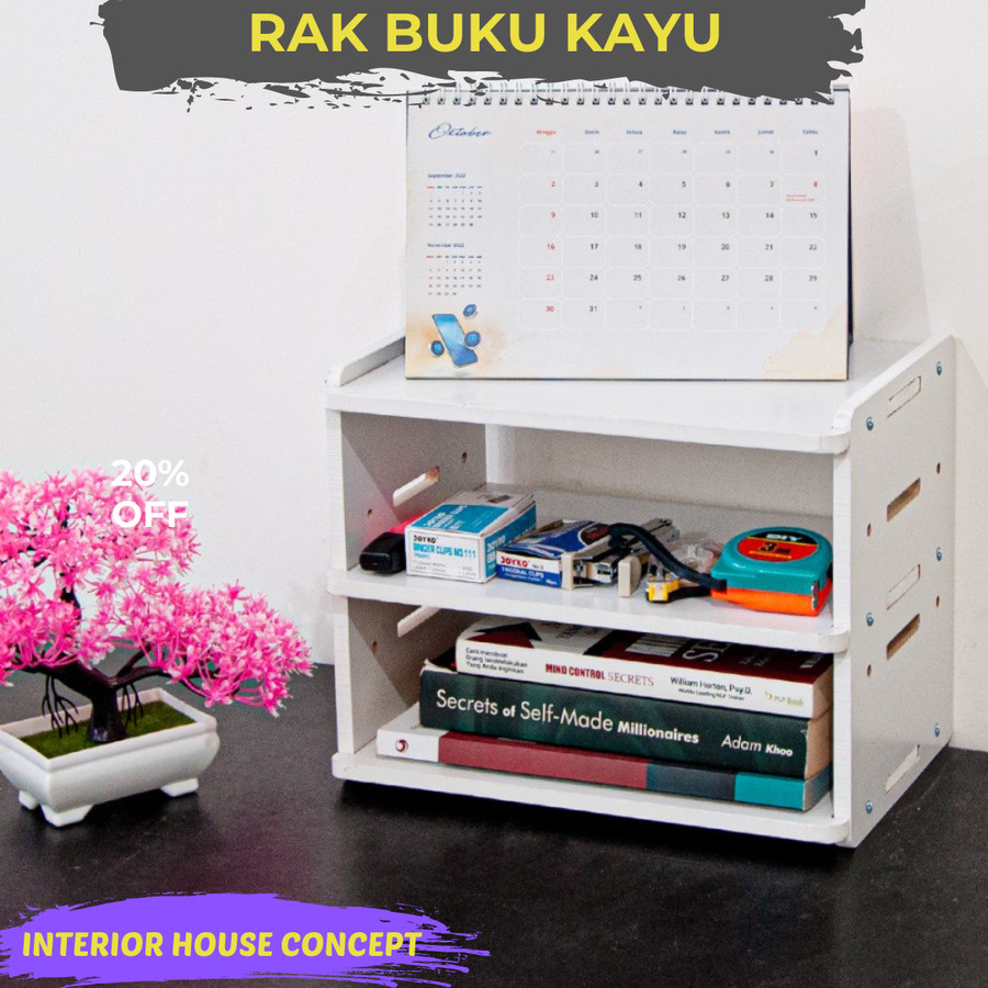 Jual Rak Buku Kayu Minimalis 3 Susun Tempat Buku Rak Buku Meja Kerja ...