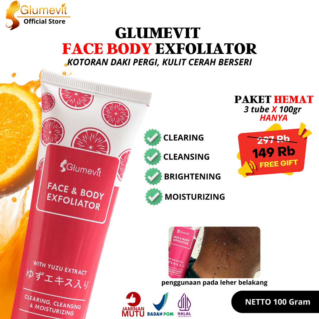 Jual Glumevit face body exfoliator gel exfoliasi promo glumevit exfo ...